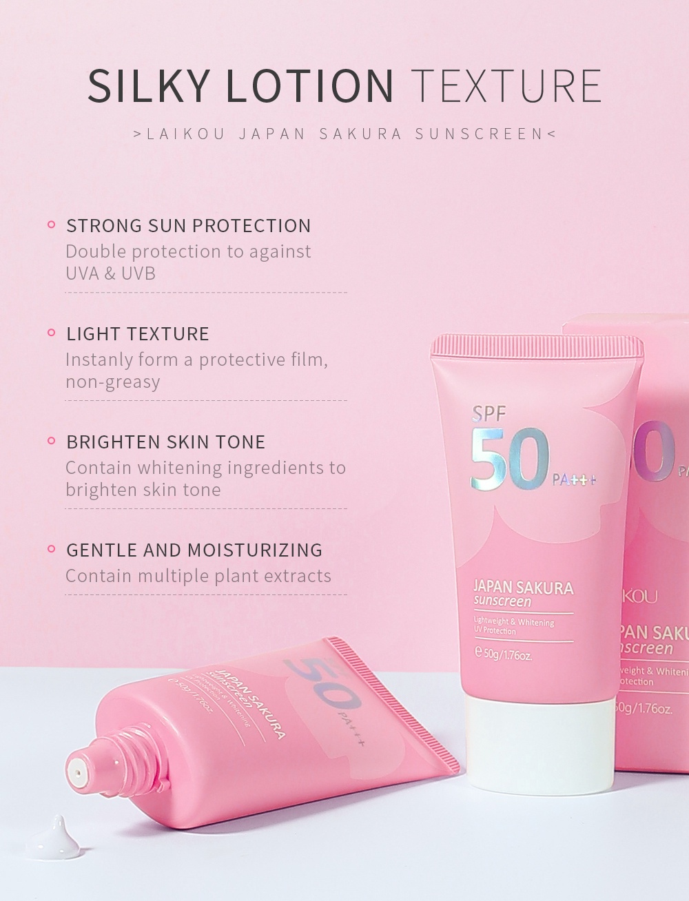Protetor Solar Com Raios UV Sakura LAIKOU Japão SPF50 PA + + Creme Sunblock 50g | Shopee Brasil