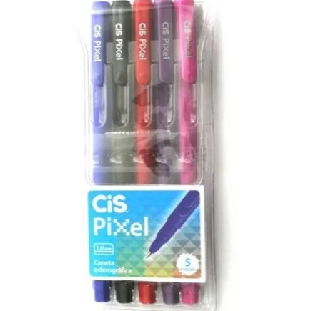 Caneta Esferográfica Cis Pixel Estojo c/5 Cores ! | Shopee Brasil