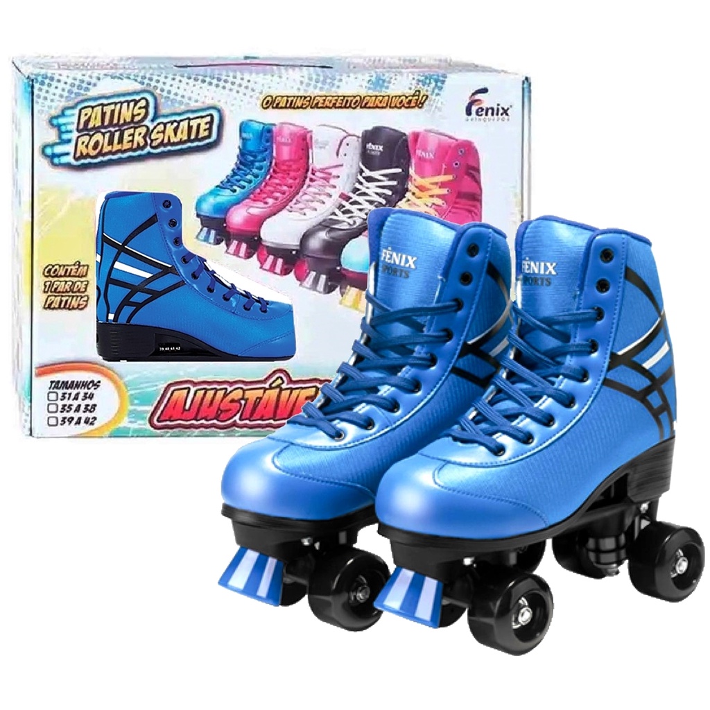 Patins 4 Rodas Classico Azul Menino Roller Skate Ajustavel - Fenix ...