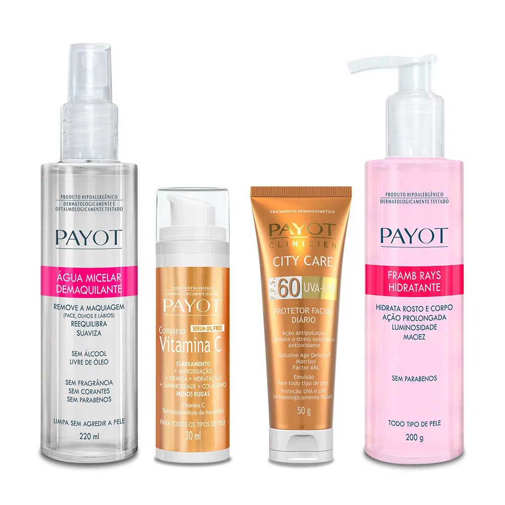 KIT PAYOT PELE PROTEGIDA (1 ÁGUA Demaquilante / 1 Vit C / 1 CITY FPS 60 / 1 Framb Rays) | Shopee ...