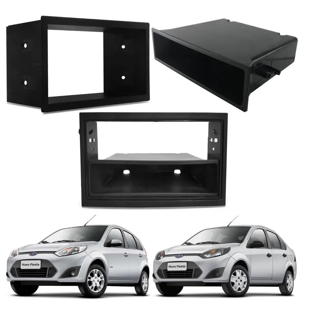 Moldura Painel 1 Din Cd Radio Usb Fiesta Hatch Sedan 2002 a 2014 moldura e porta objetos 2 em 1 ...