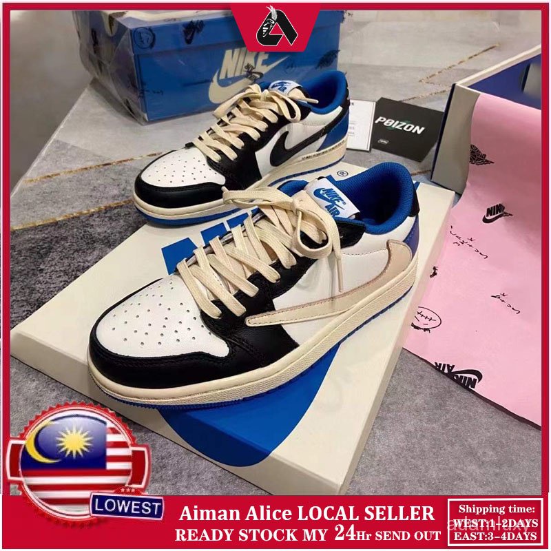 Estoque Pronto Ar JORDAN 1 Baixo X TRAVIS SCOTT X Fragmento Azul ...
