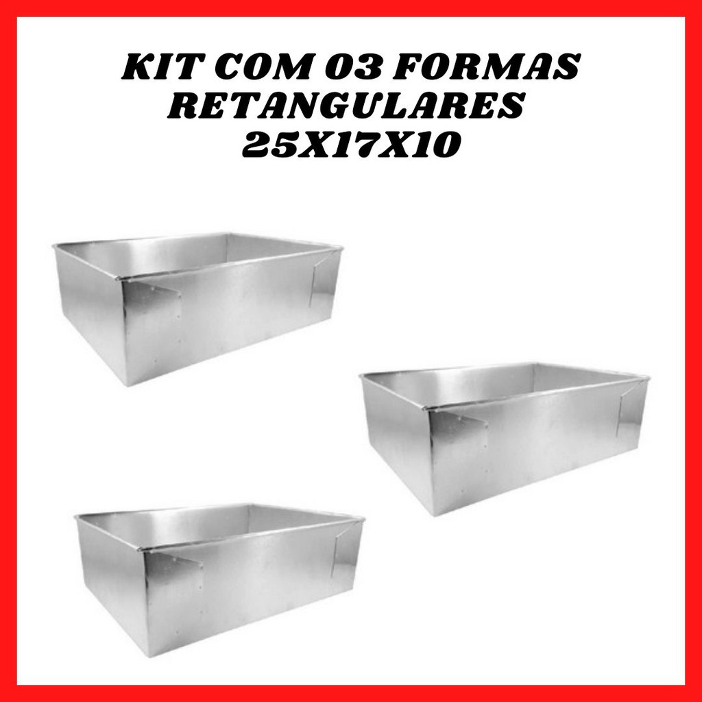 Kit Com 03 Formas Retangulares Para Bolos - 25x17x10 | Shopee Brasil