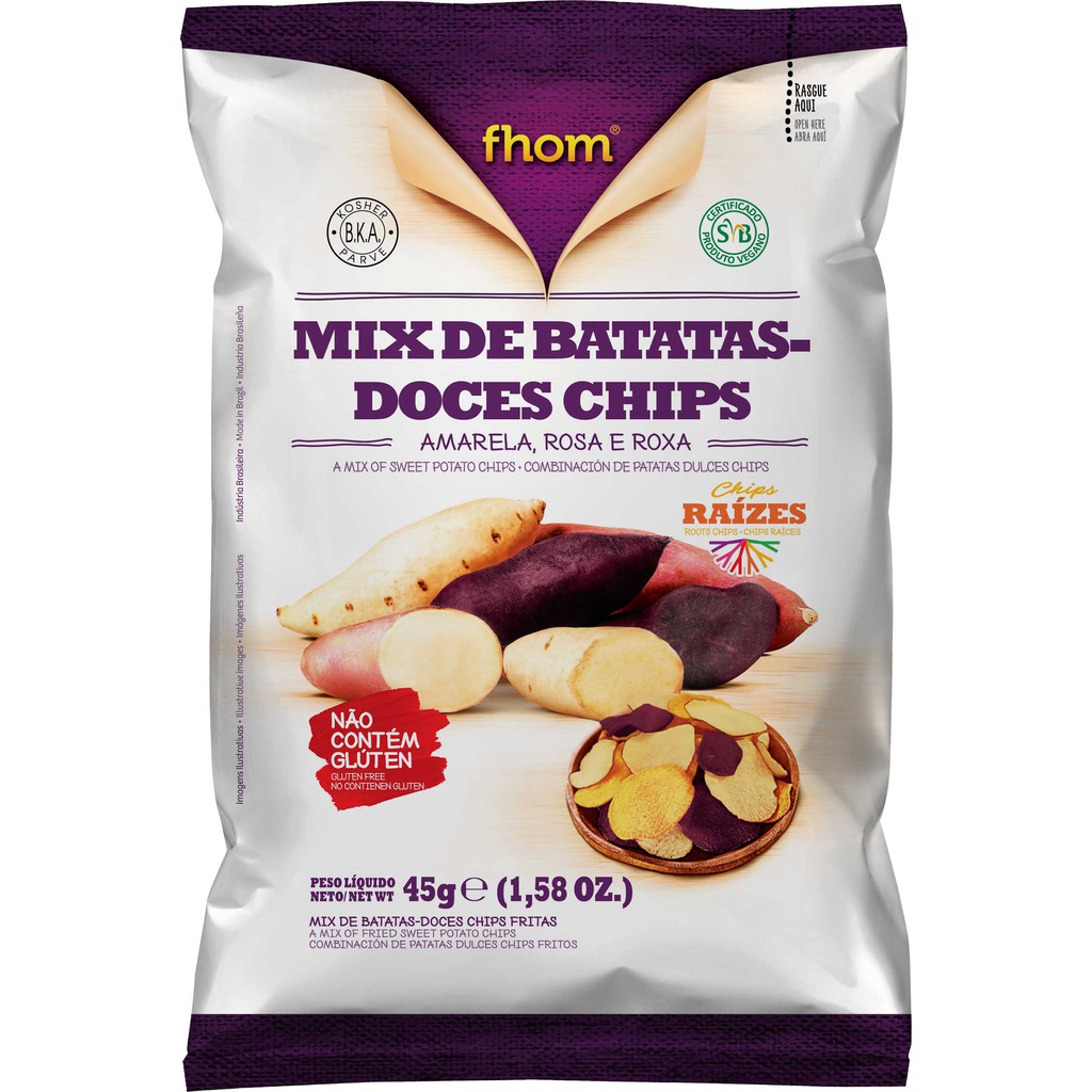 Batata Doce Mix Amarela Rosada e Roxa Raízes Chips 45g Vegano Sem ...