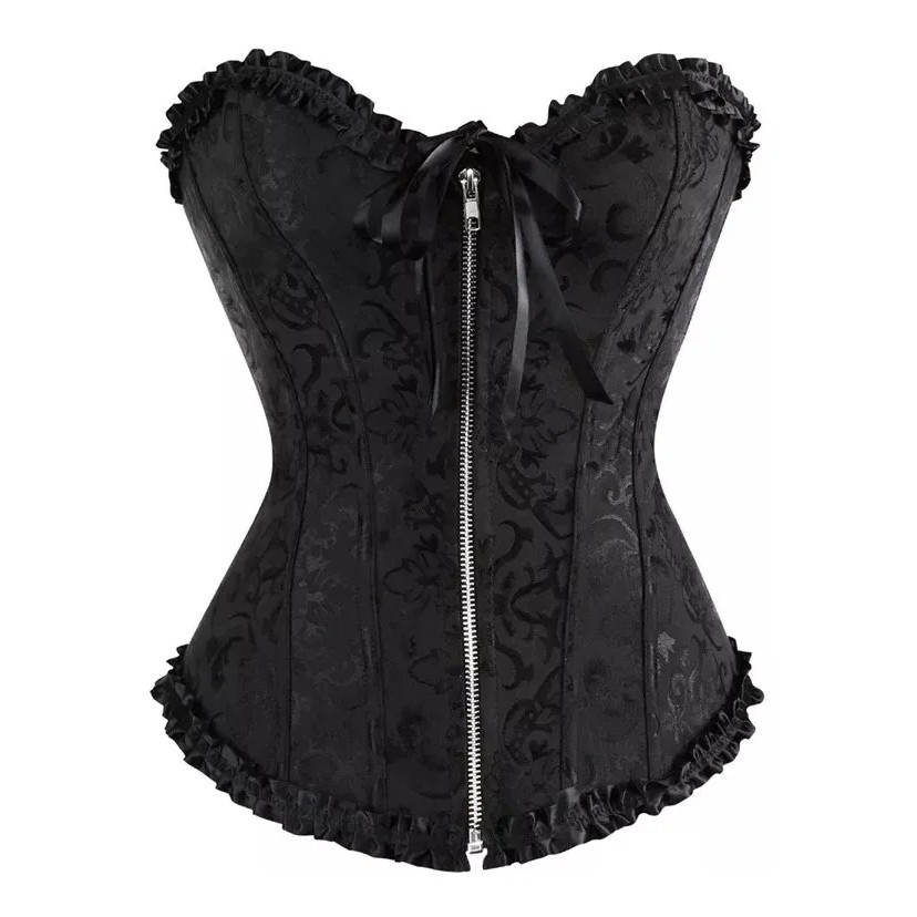 Corpete Corset Espartilho Cinta Modela Cintura Zíper Frontal Sem Bojo ...
