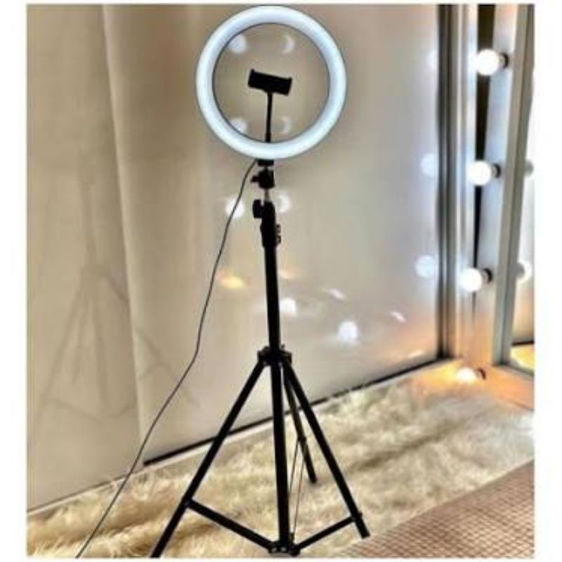 Ring light de 10 polegadas e tripé de 2 Mentros Luz de Led Quente e Fria- Suporte Pedestal ...