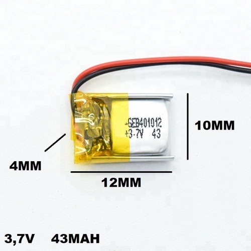 Bateria 401012 com 3,7v 43mah 2 Fios 4mm X 10mm X 12mm Recarregavel ...
