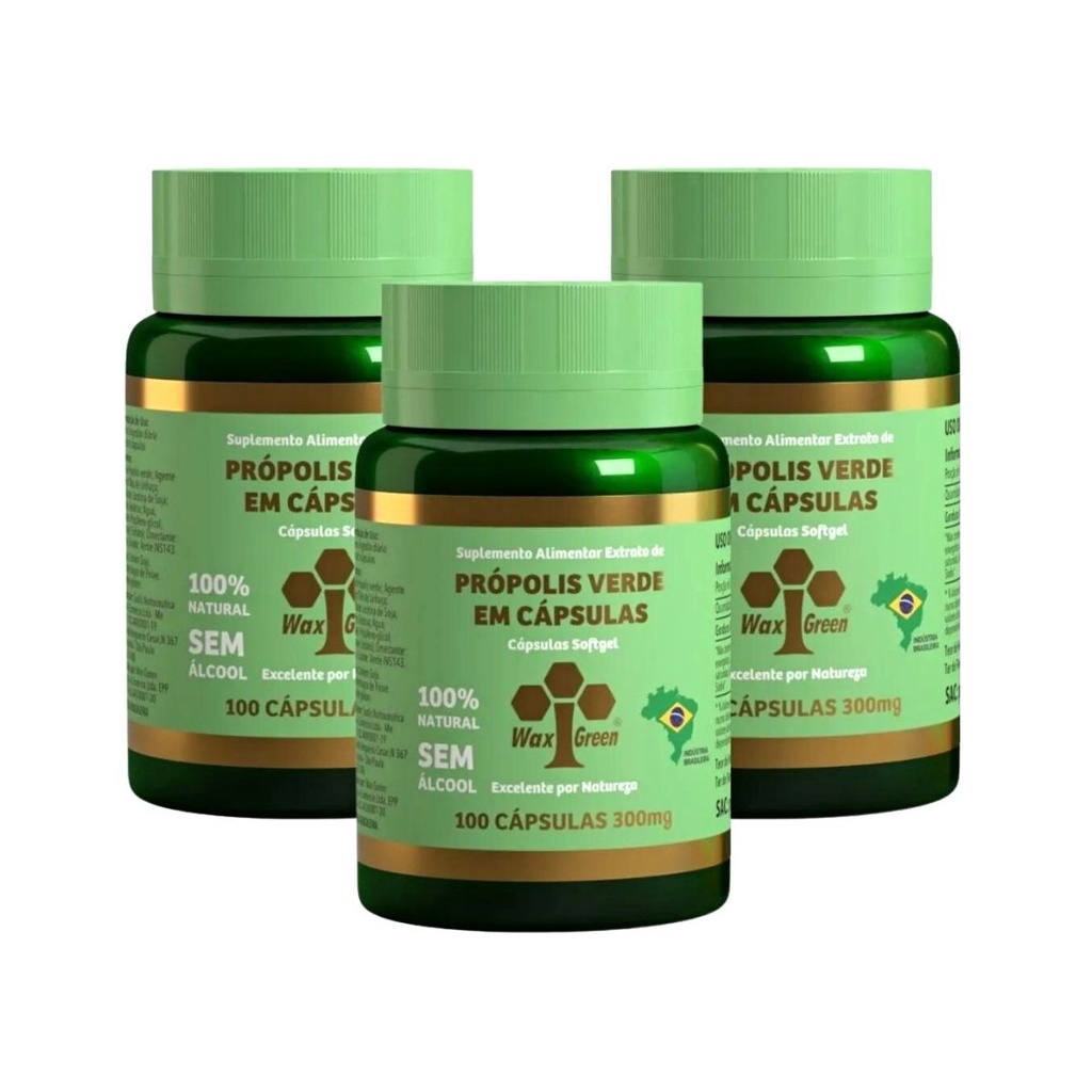 Kit 3 Própolis Verde 80% Wax Green 100 Cápsulas 300mg | Shopee Brasil