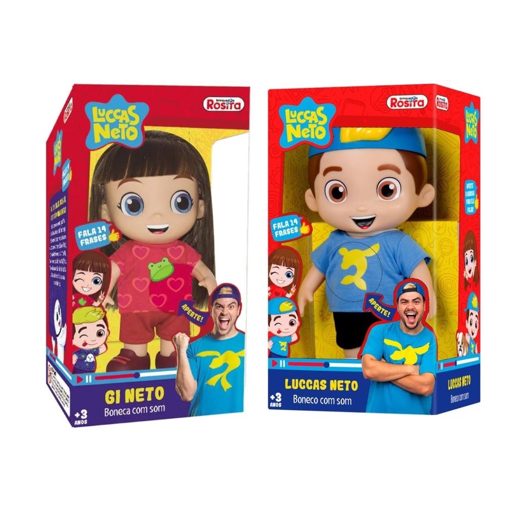 Kit Boneco Luccas Neto + Gi Neto Aventureira Fala 14 Frases Rosita ...
