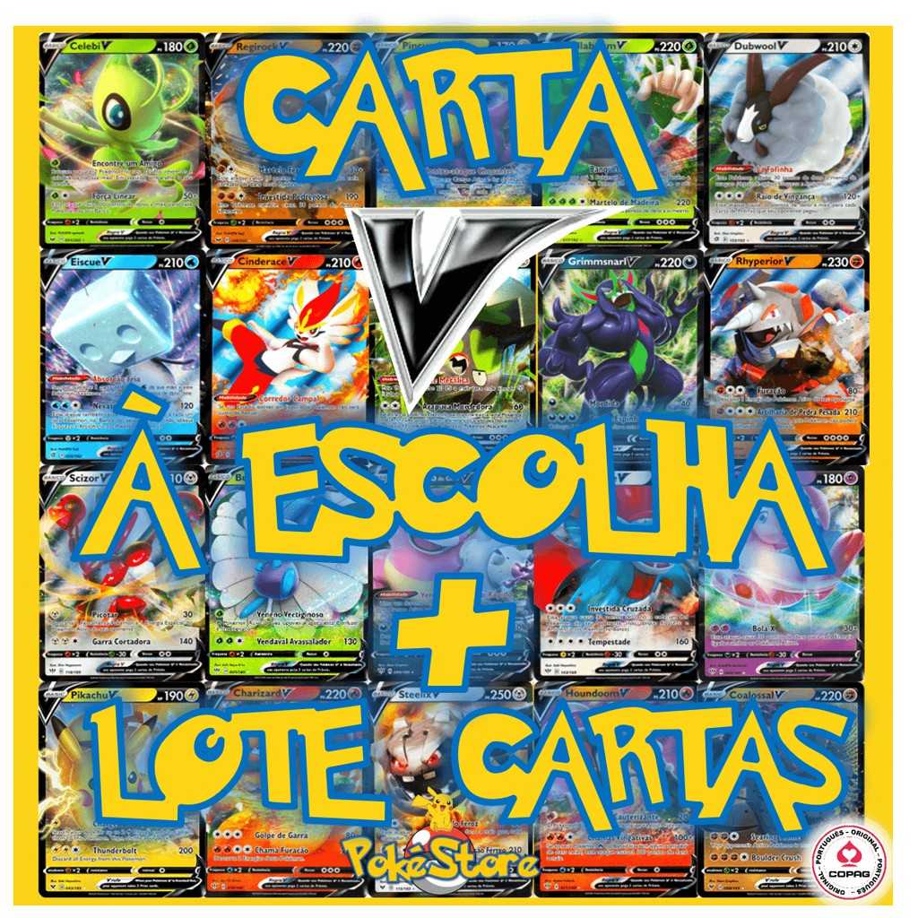 Carta Pokemon V à Escolha + Lote de Cartas Card Português Especial ...