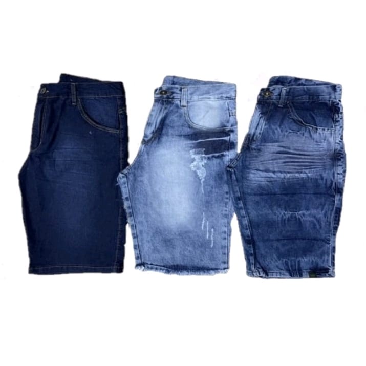 KIT 3 Bermuda Jeans Lisa Masculina Lycra Destroyed Moda homem | Shopee ...