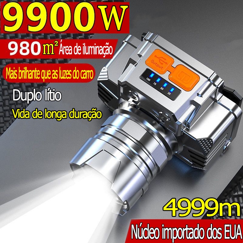 Lanterna Recarregável de cabeça Lanterna LED Forte Luz Super Brilhante ...