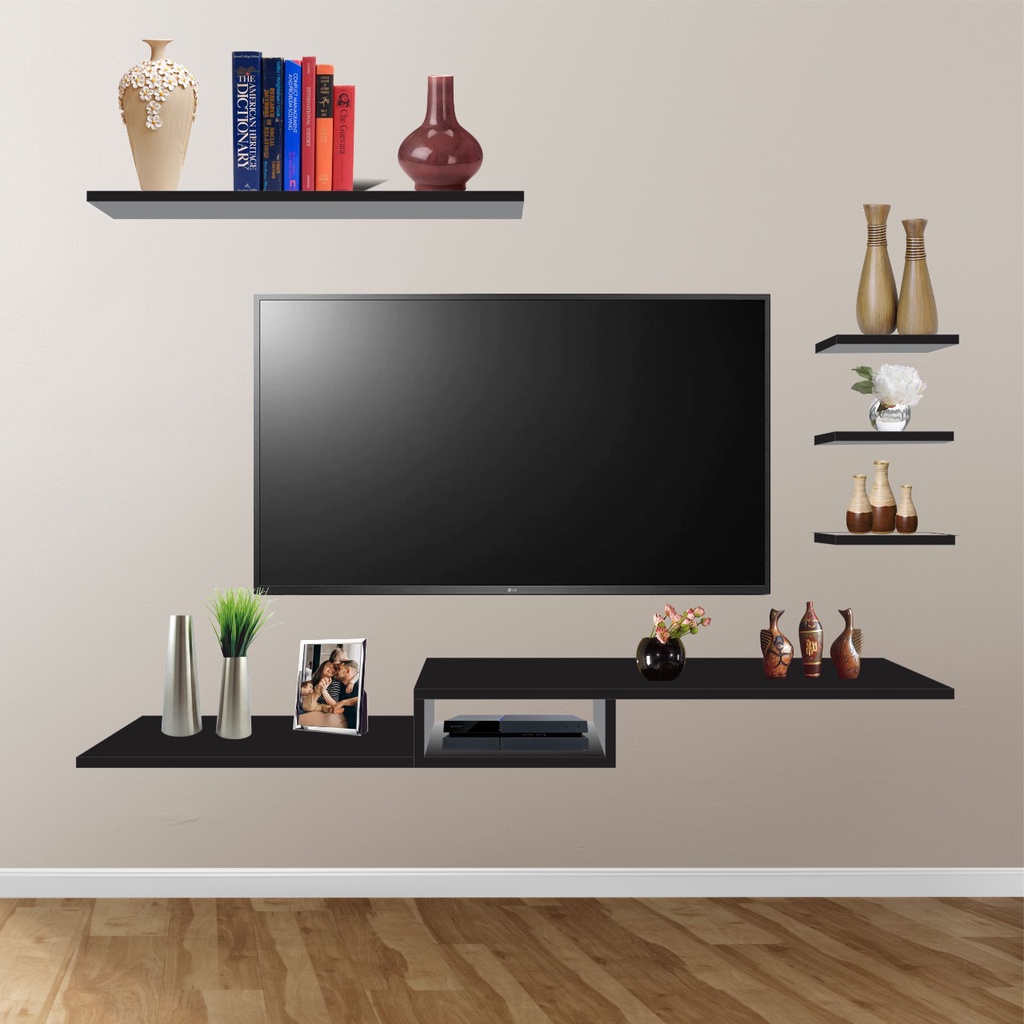 Rack S/ Painel Suspenso e Nichos Lançamento Moderno Mdf Preto ou Branco ...