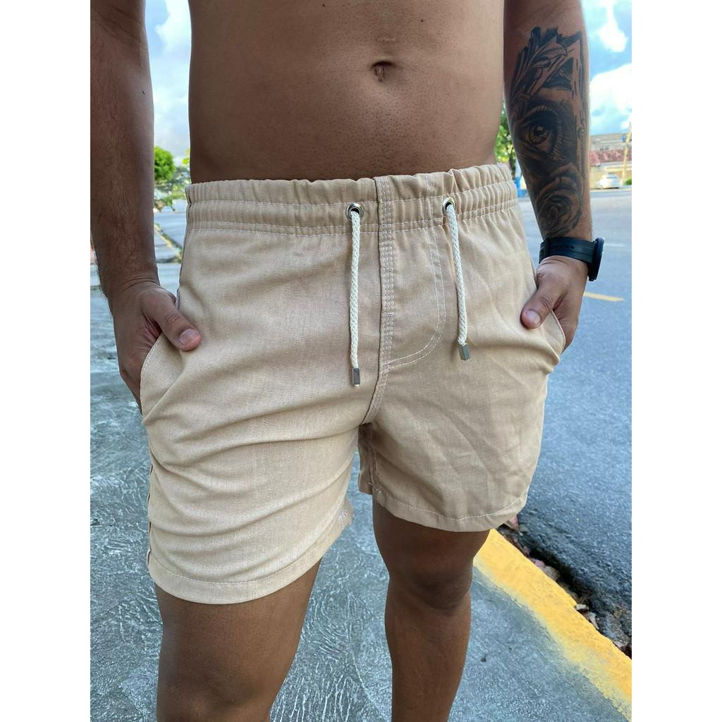 Short De Linho Masculino Básico bermuda Mauricinho Premium Lavado ...
