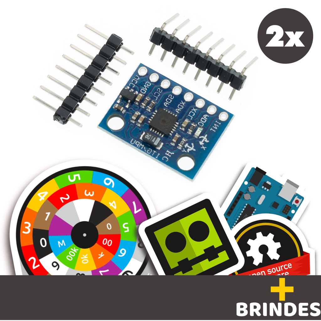 2 Módulo Acelerômetro E Giroscópio Mpu-6050 Gy-521 PARA Arduino gy521 ...