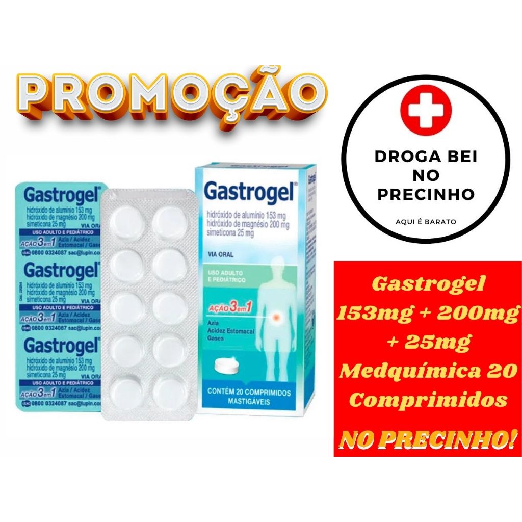 Gastrogel 153mg + 200mg + 25mg Medquímica 20 Comprimidos | Shopee Brasil