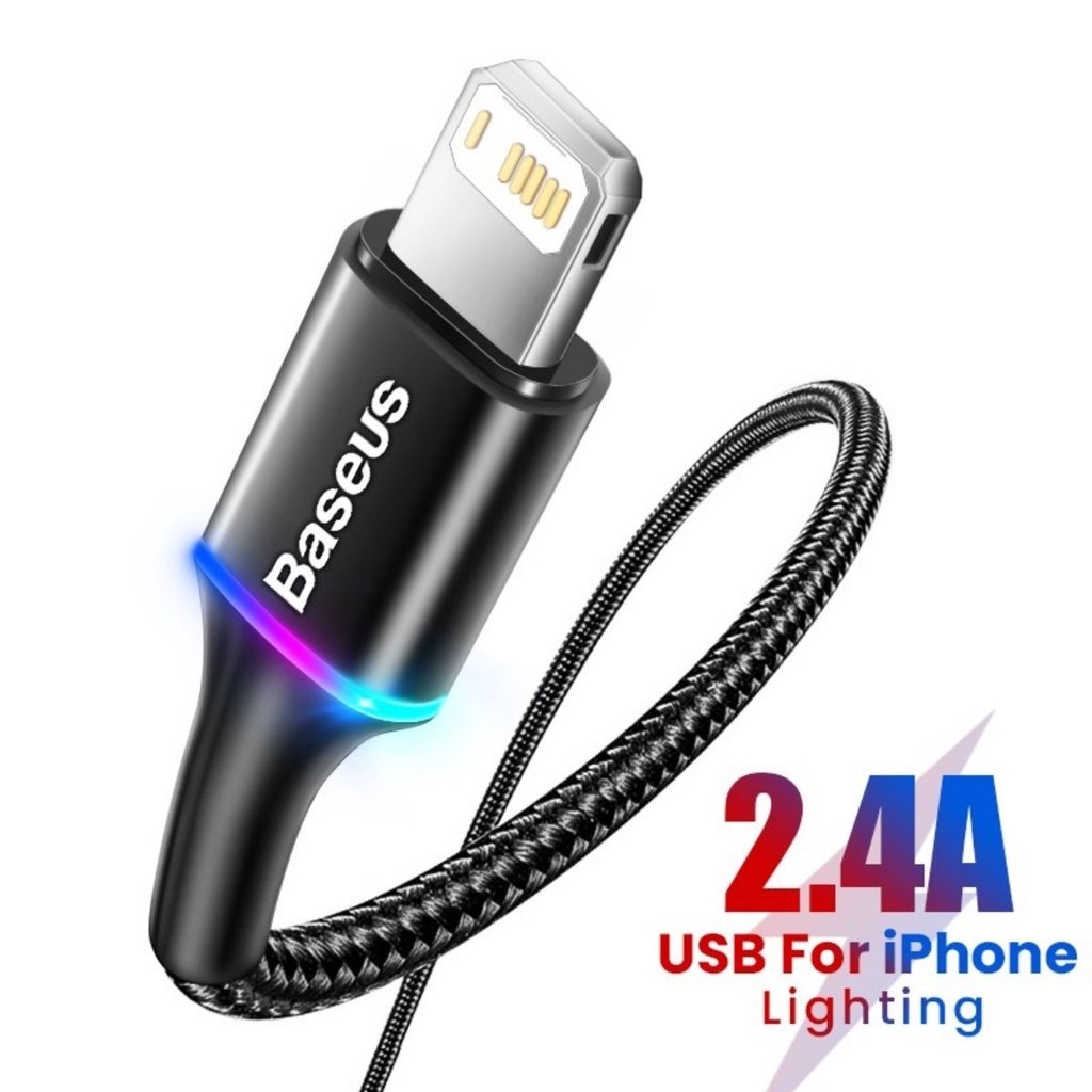 Cabo USB para Lightning Baseus Halo Led RGB 2.4A 200cm | Shopee Brasil