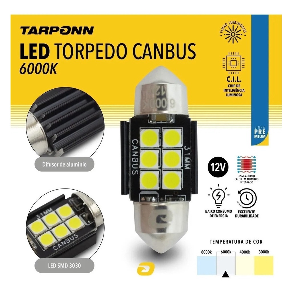 Lampada Led Torpedo 31-36-39-41mm Tarponn Canbus Premium (Unidade ...