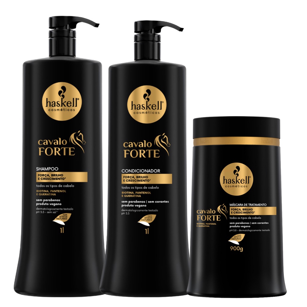 Kit Cavalo Forte Haskell Shampoo Condicionador 1 Litro e Máscara 900g | Shopee Brasil