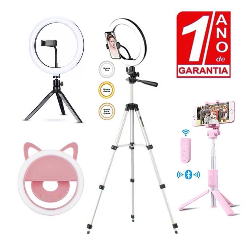 Kit Youtuber Tripé 1,20 + Ring Light de 8 + Bastão Selfie | Shopee Brasil
