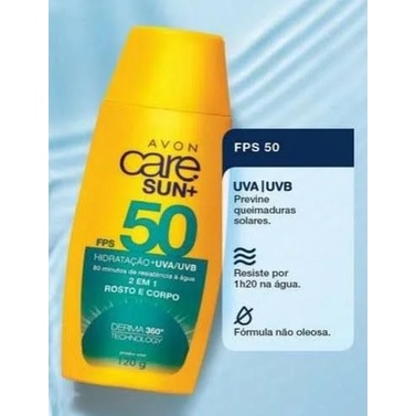 Protetor Solar Avon Care Sun FPS 50 2 em 1 Rosto e Corpo 120g | Shopee Brasil