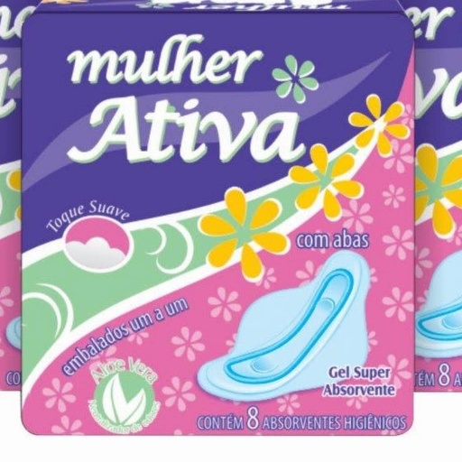 Kit 30 Pacotes Absorvente Suave C e S/ Abas Mulher Ativa 8 Unidades ...