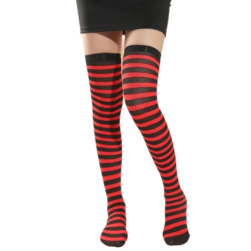 Meia Estampada Listrada Vermelho e Preto em Nylon | Shopee Brasil