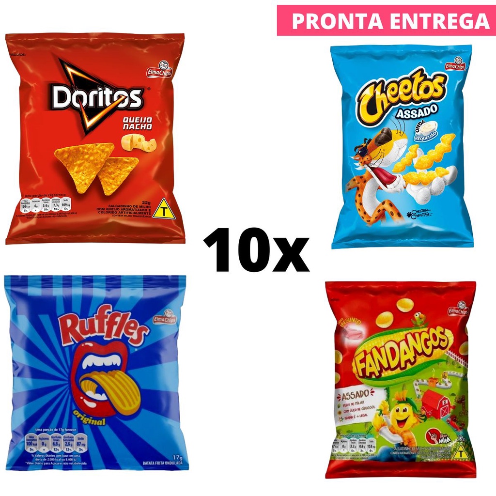 Kit c/ 10 Mini Salgadinhos Elma Chips Sortidos - Ruffles, Cheetos, Fandangos e Doritos (Leia a ...