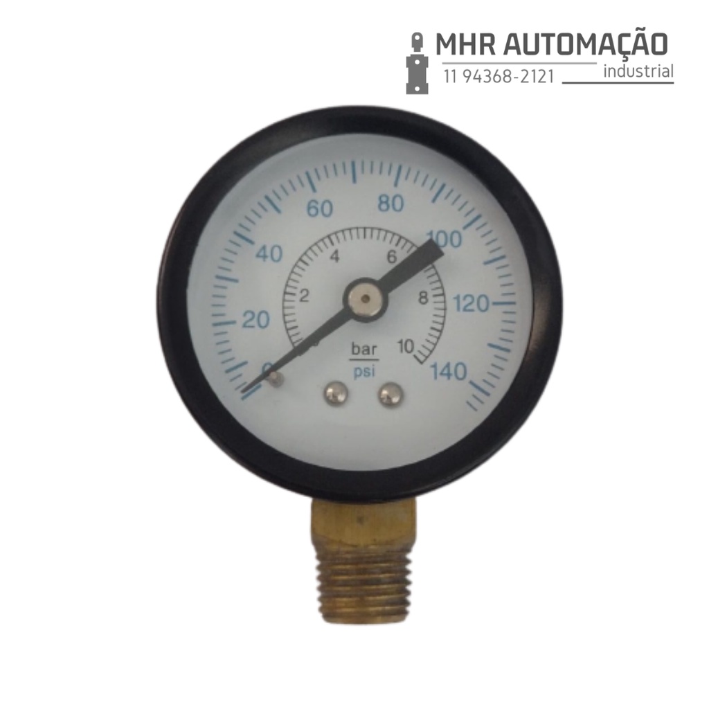 Manômetro Rosca Vertical 1/4" - 0 Á 10 Bar 140 Psi 50 mm - Manômetro de Precisão - Compressor ...