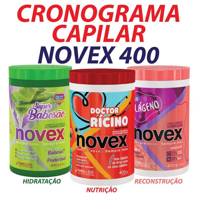 Cronograma Capilar Novex Cremes de Tratamento 400g Embelleze - babosão + doctor rícino ...