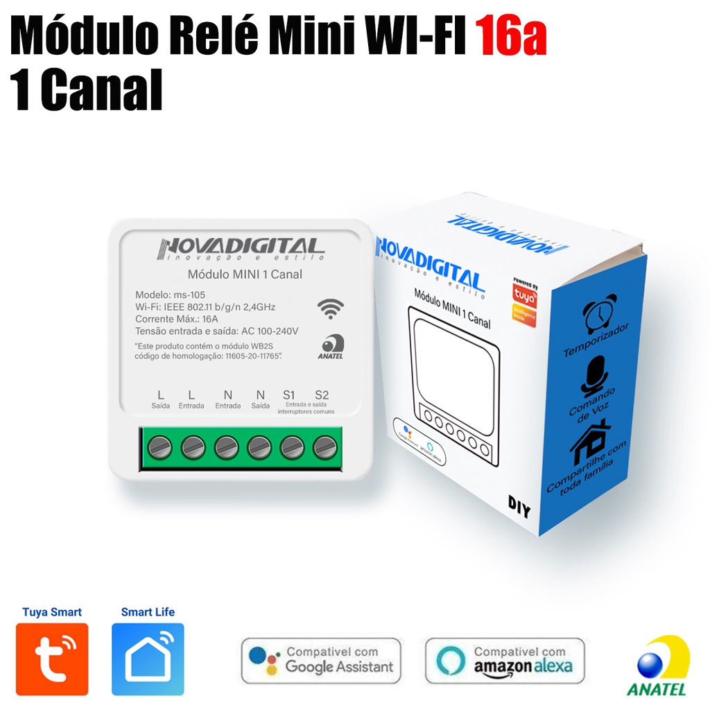 Módulo Relé Mini Wifi 1 Canal 16a Tuya Smart Life, Alexa | Shopee Brasil