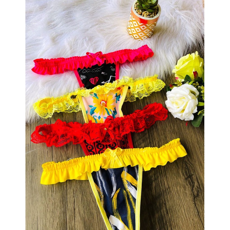 Kit pacote com 5 calcinhas fio dental duplo sensual lacinho atacado - moda intima calcinha ...