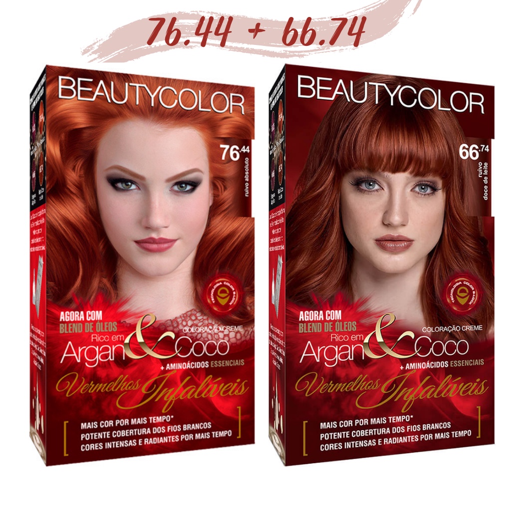 Kit Coloração BEAUTY COLOR Combo Tinta 76.44 Ruivo Absoluto e Ruivo ...