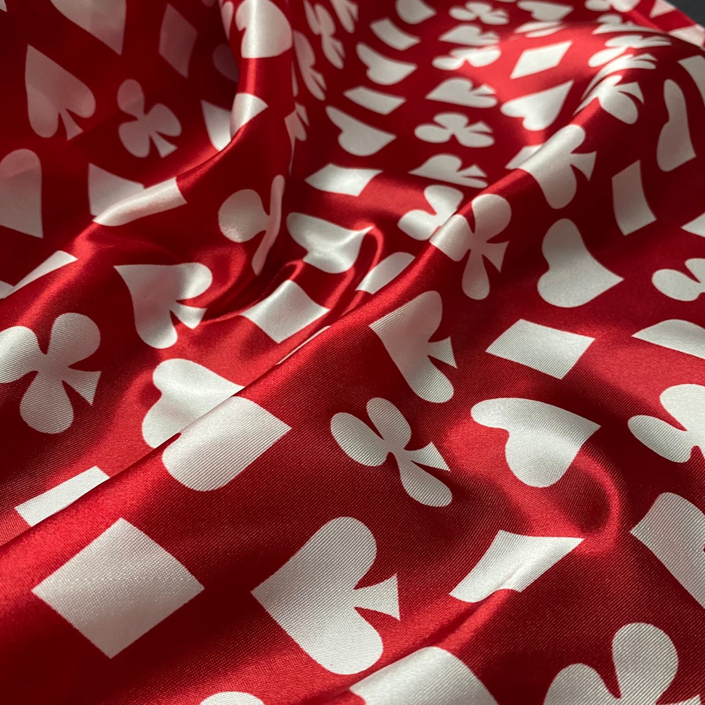 Tecido Cetim Vermelho e Branco Estampado 1,40x1,00m Naipes de Baralho ...