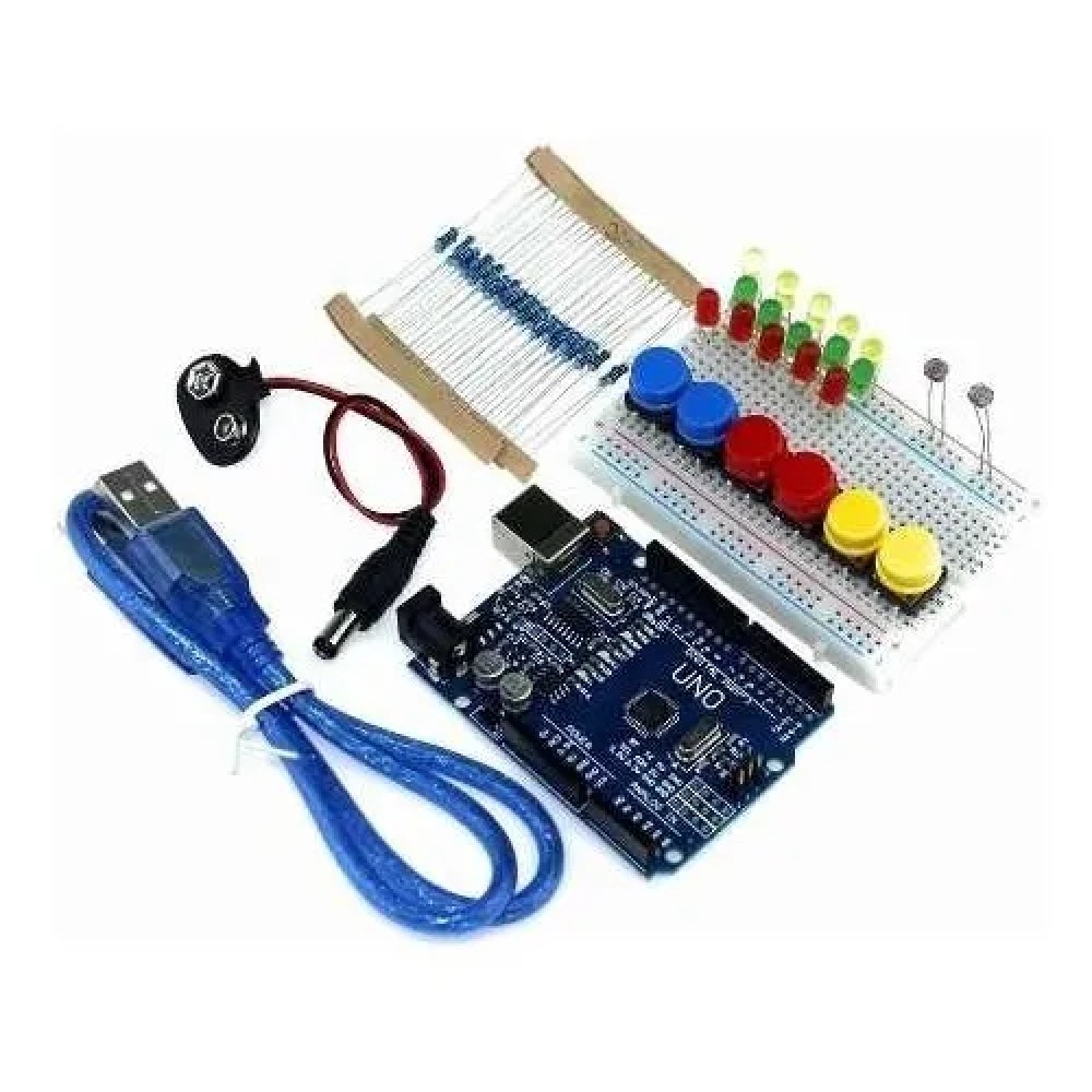 Kit Arduino Compativel UNO SMD Com Cabo USB Botao Protoboard Jumper LED ...
