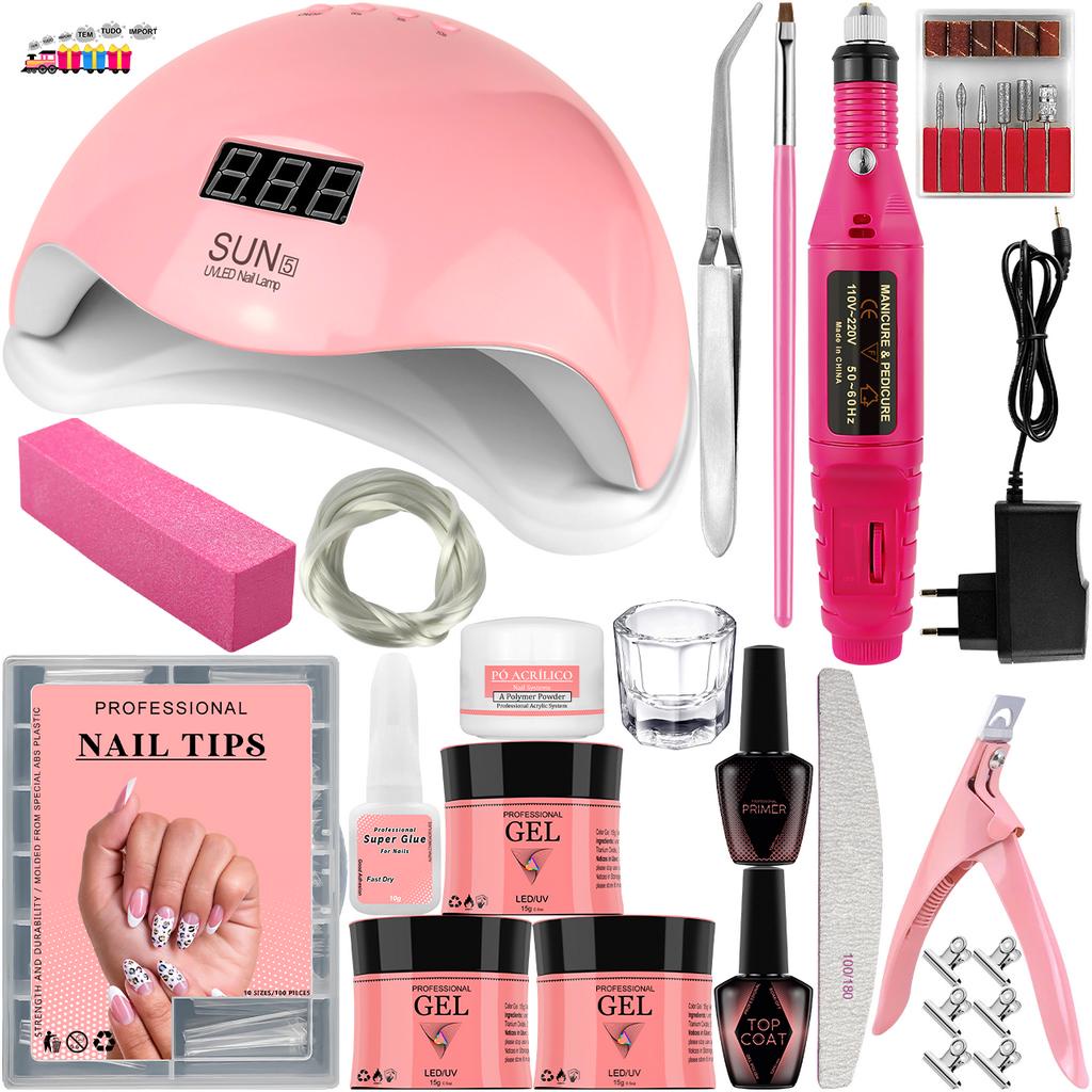 Kit de Unha Gel Completo Acrigel Porcelana Fibra de Vidro com Motor de ...