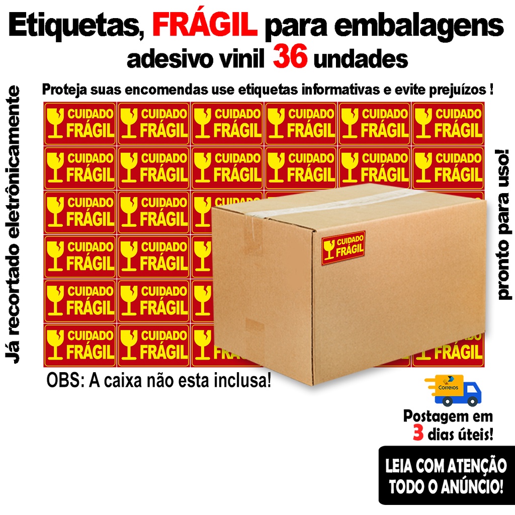 Etiquetas, FRAGIL para embalagens, adesivo vinil 36 unidades | Shopee ...