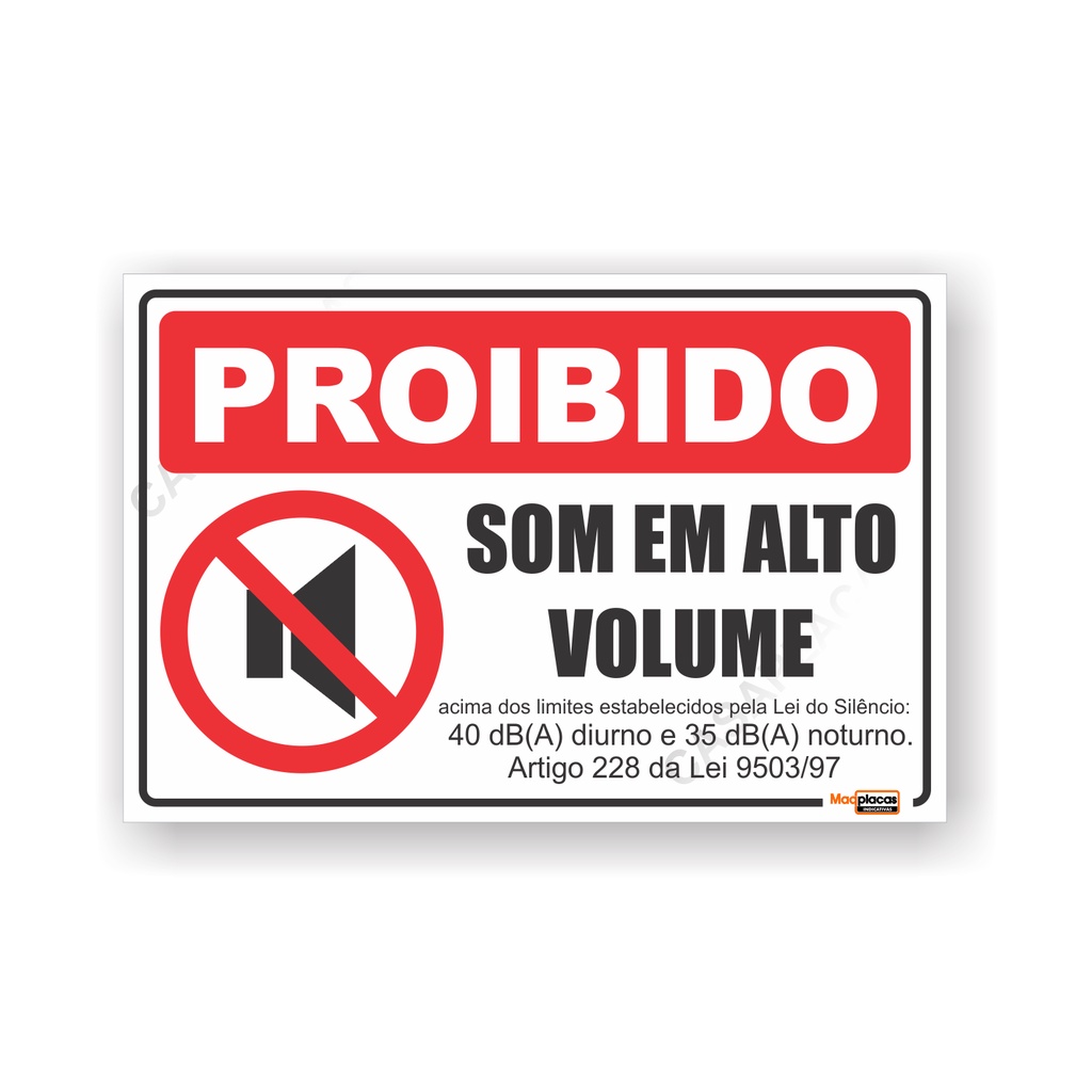 Placa Proibido Som Alto Pvc 20x30cm Com Lei E Db | Shopee Brasil