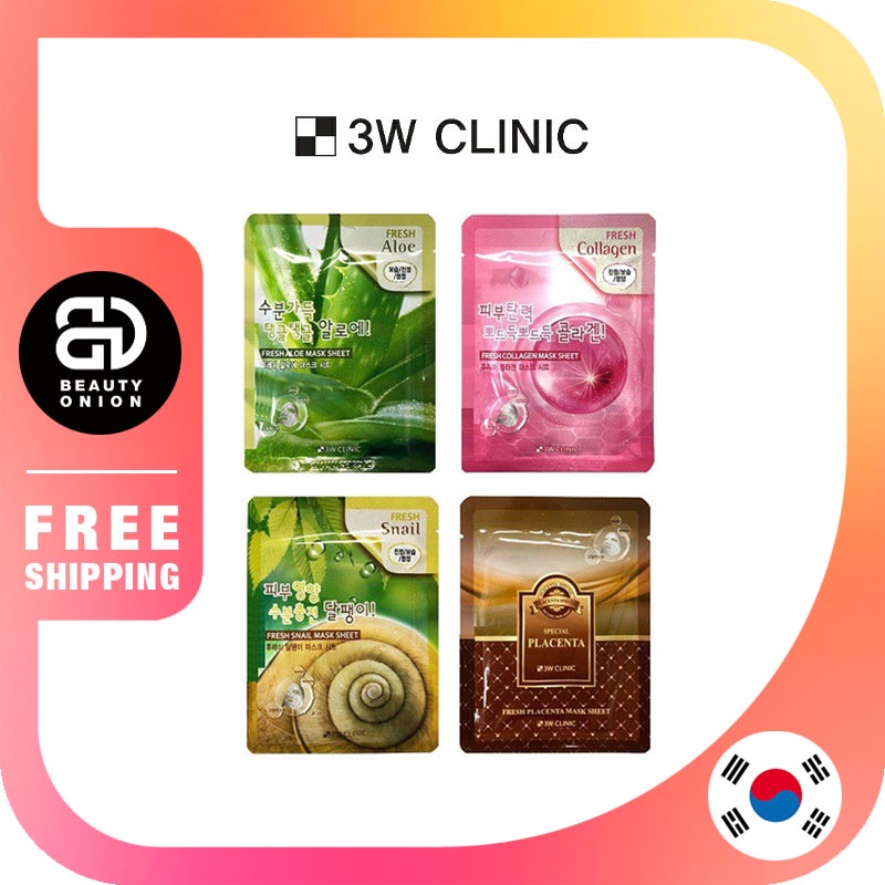 Folha de máscara fresca clínica 3W 4 tipos / 3W clinic fresh mask sheet ...