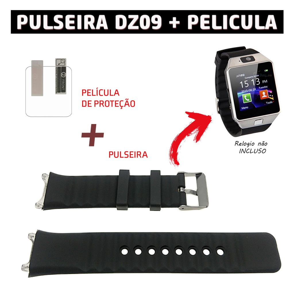 Pulseira Para Relógio Inteligente Smartwatch DZ09 + Película Protetora ...