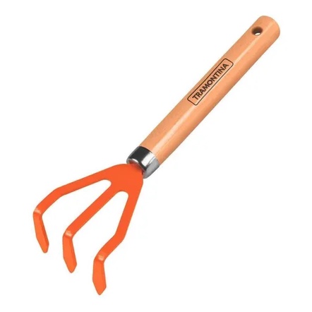 Ancinho Laranja 3 Dentes Com Cabo Em Madeira - Mini rastelo | Shopee Brasil