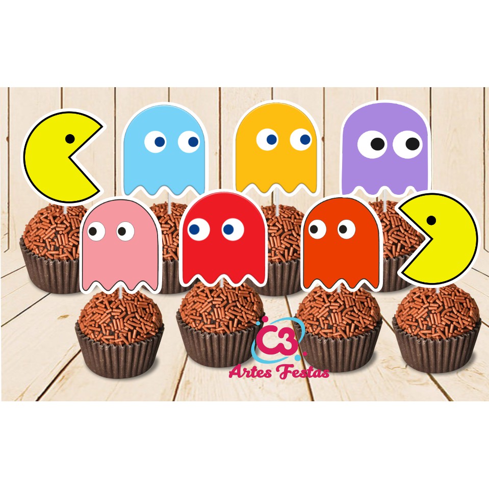 Pac-Man 50 Topper Tags Docinhos Doces Festa | Shopee Brasil
