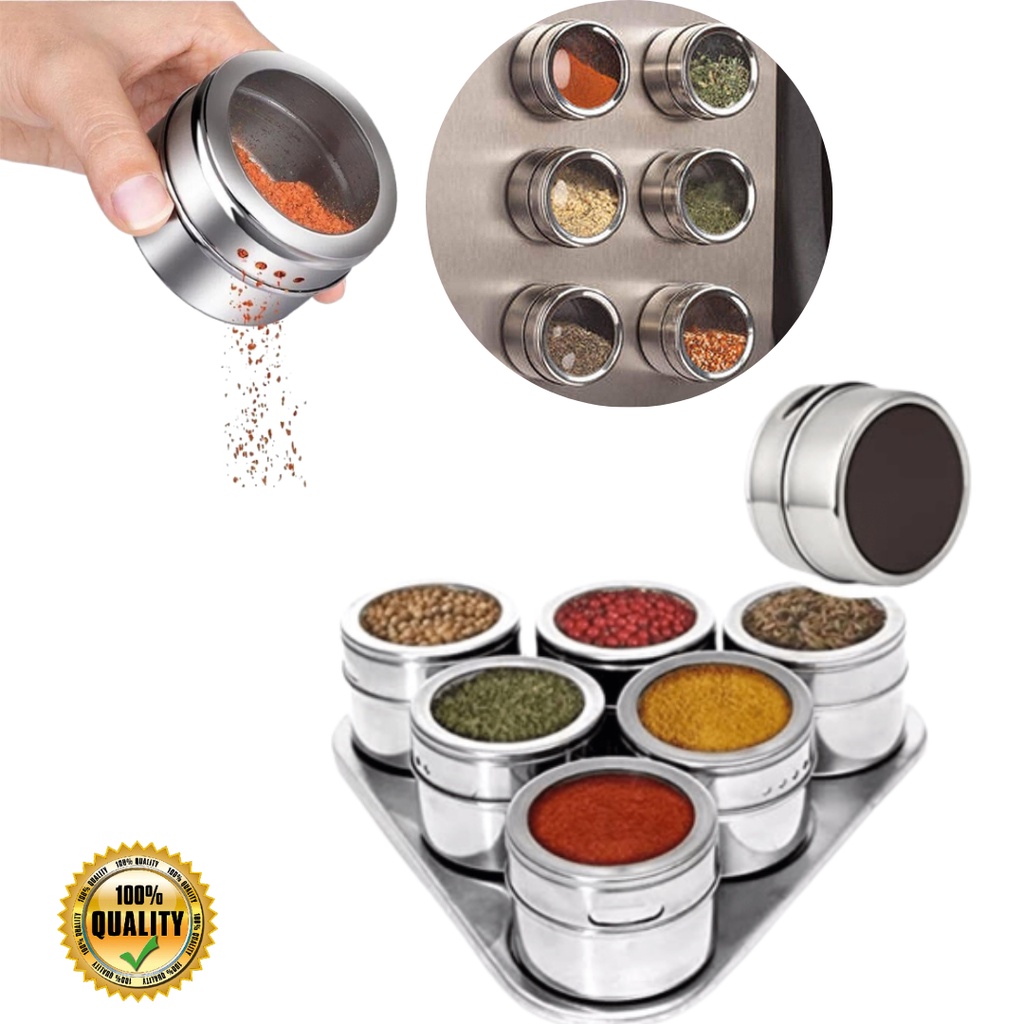 Pote Porta Tempero Condimento Inox Magnético - 6 Potes Imã | Shopee Brasil