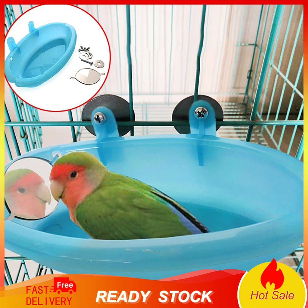 OPHE 】 Cute Banheira De Banho De Papagaio De Pequeno Pássaro Montada Em Gaiola Com Espelho ...