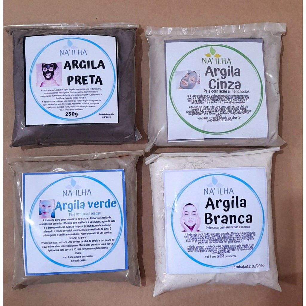 kit Argila - 04 argilas de 200g (verde, branca, preta e cinza) | Shopee ...