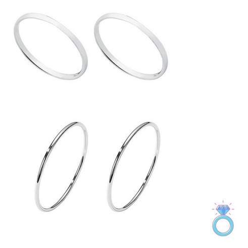 Kit 2 Anel Aliança 2mm E 2 Aliancinha 1mm Fina Em Prata 925 Legitima ...