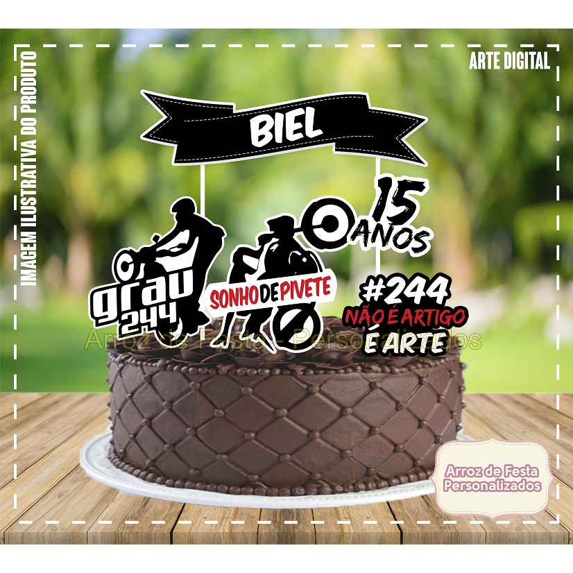 Topo De Bolo Topper De Bolo Personalizado Nome e Idade Moto Grau ...
