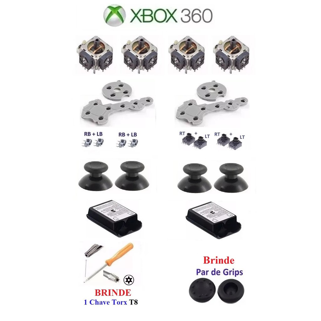 Xbox 360 - Super Kit peças Para 2 Controles | Shopee Brasil