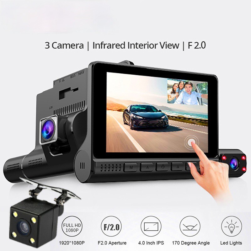 4 Inch Touch Screen Car Dash Cam 3 Cameras Lens Car DVR FHD 1080P ...