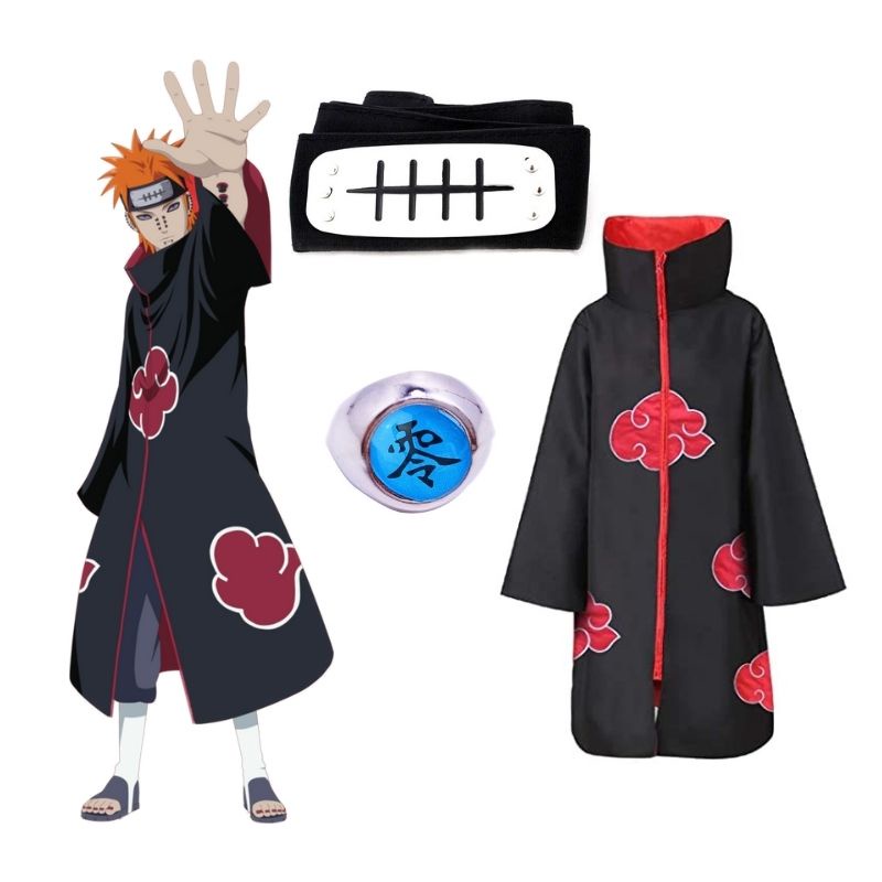 Kit Akatsuki Capa + Bandana + Anel Pain Vila da Chuva Renegado Anime ...